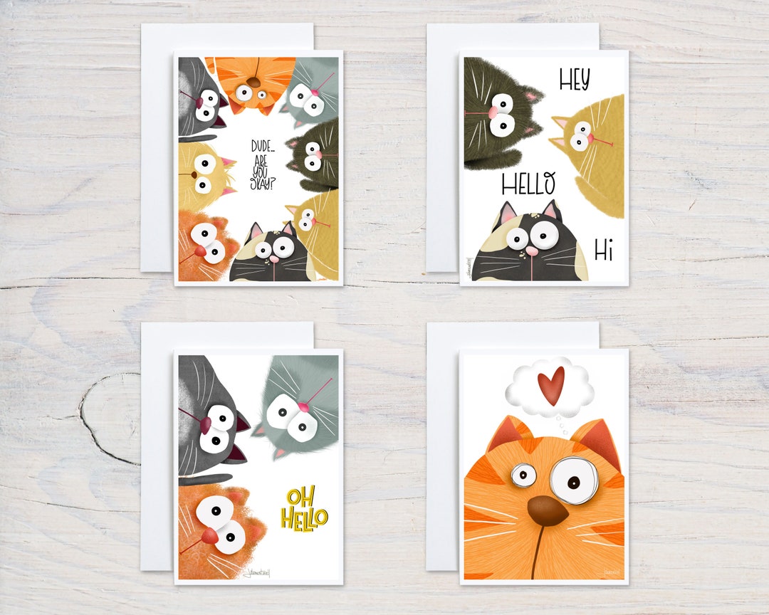 Funny Cats Card Set - Etsy
