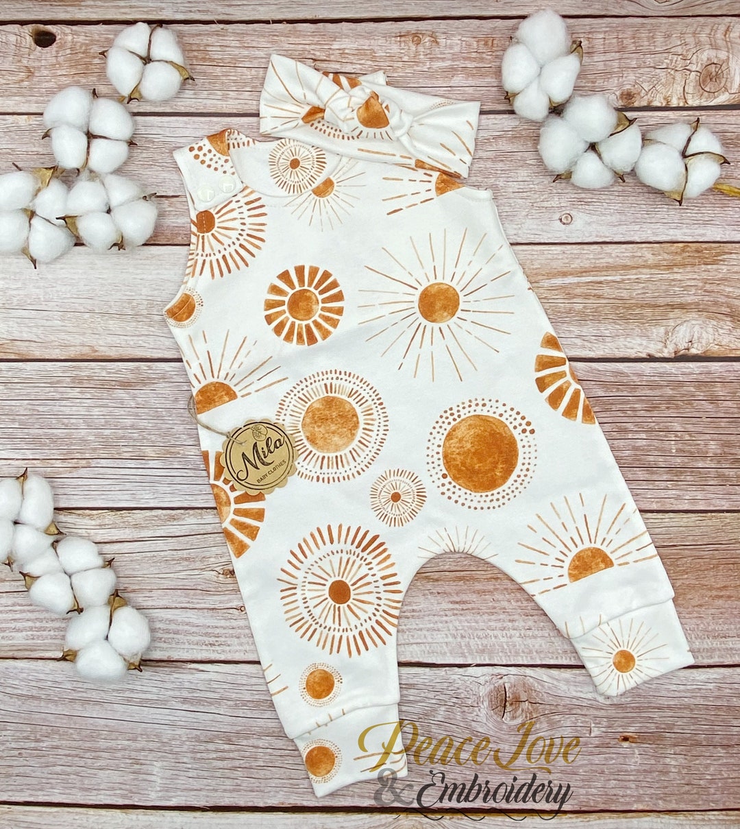 Boho Sun Baby Romper, Organic Baby Clothes, Sun Ray Baby Romper, Golden ...