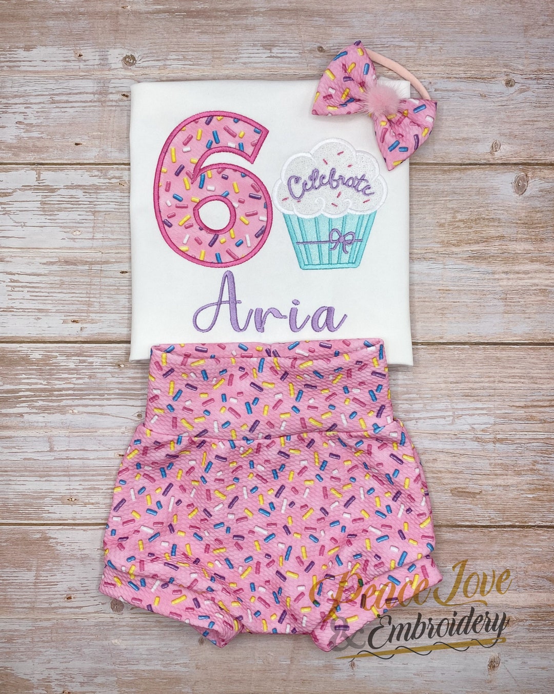 Cupcake Birthday Outfit: Sprinkles Bummie Set, Personalized Shirt & Bow ...