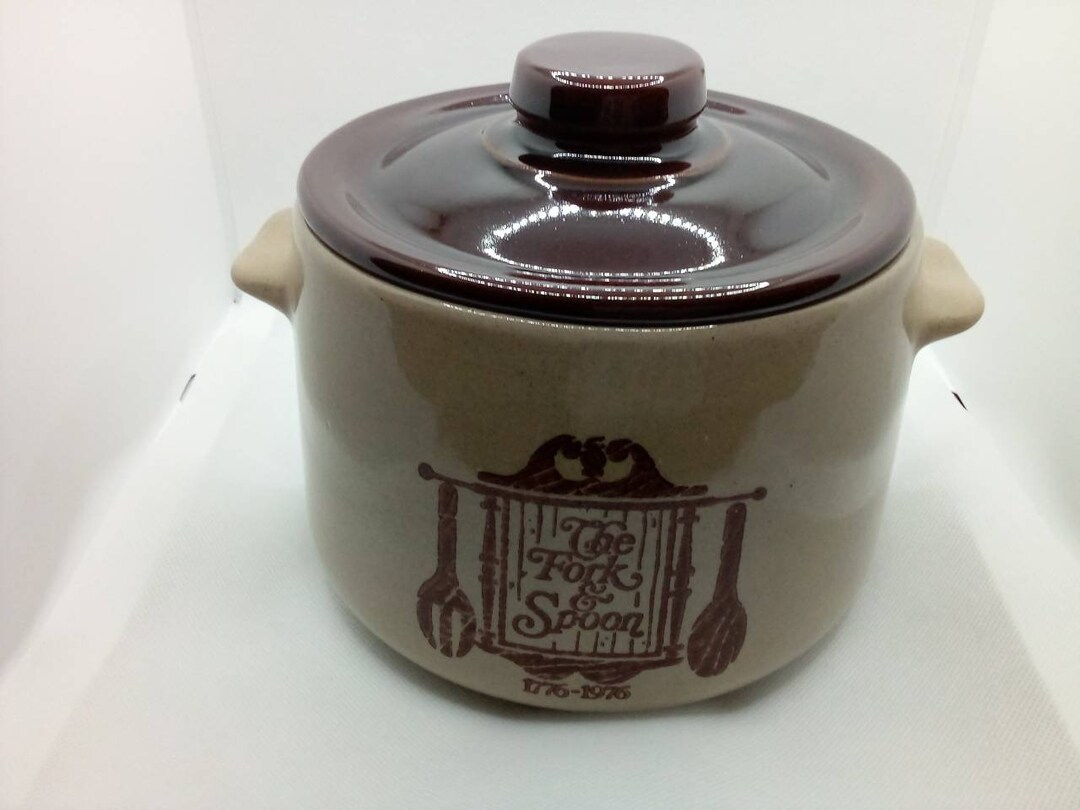 Vintage West Bend Colonial Stoneware Fork & Spoon Crock With Lid - Etsy