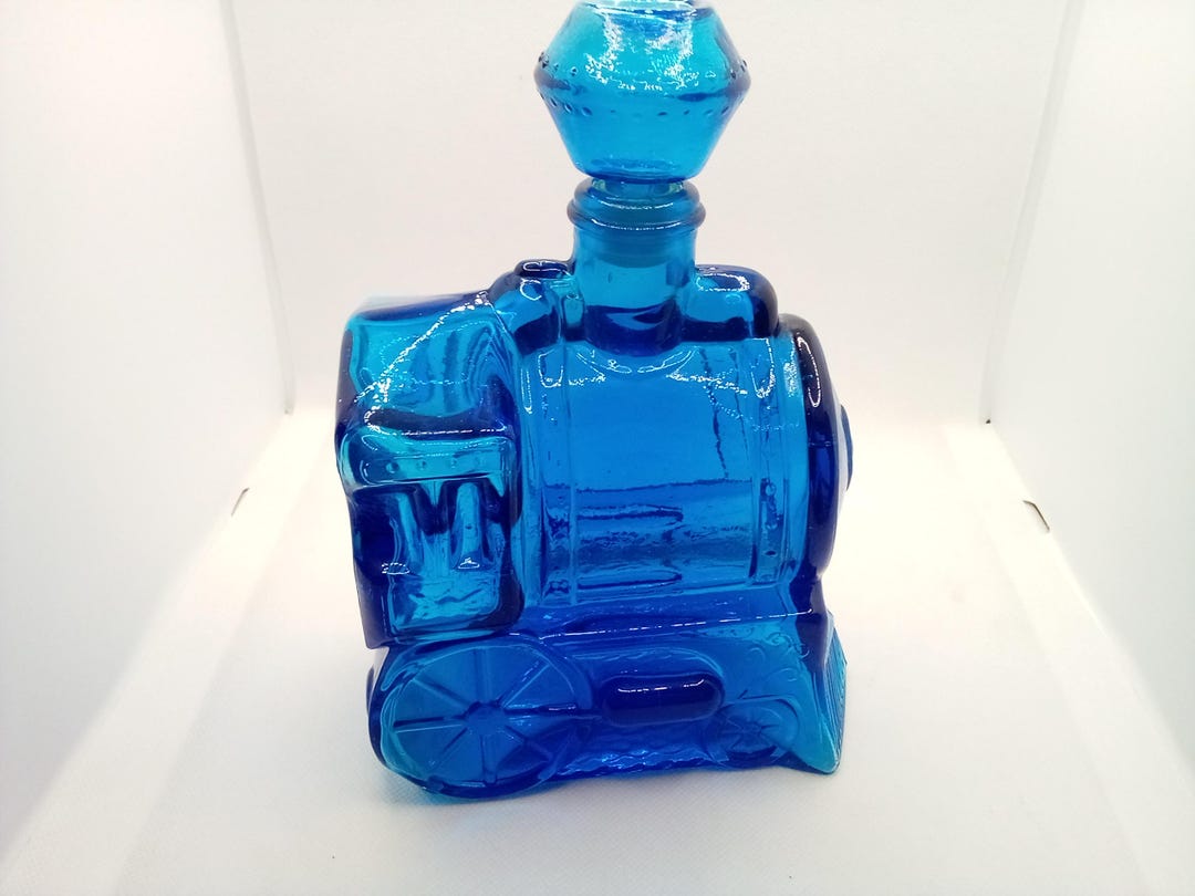 Italiy Brevettaio Cobalt Blue Glass Steam Train Engine Decanter Bottle ...