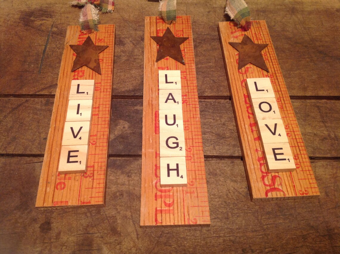 Live Laugh Love Scrabble Tiles Yardstick Ruler Primitive Decor | Etsy