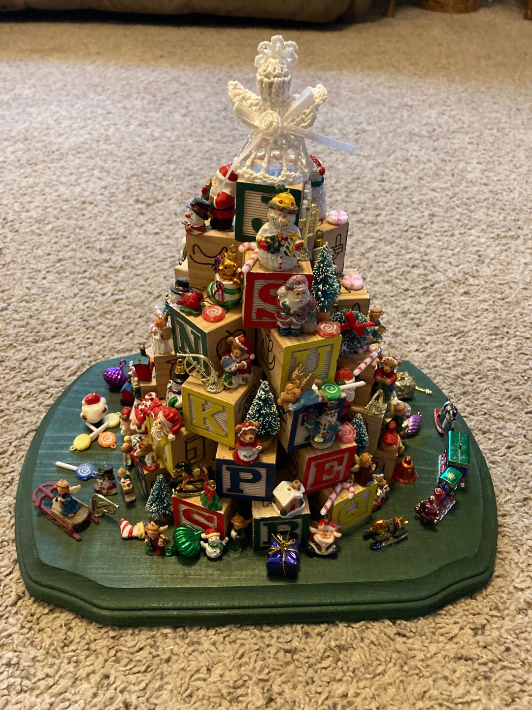 Handcrafted Alphabet Block Christmas Tree With Miniatures - Etsy