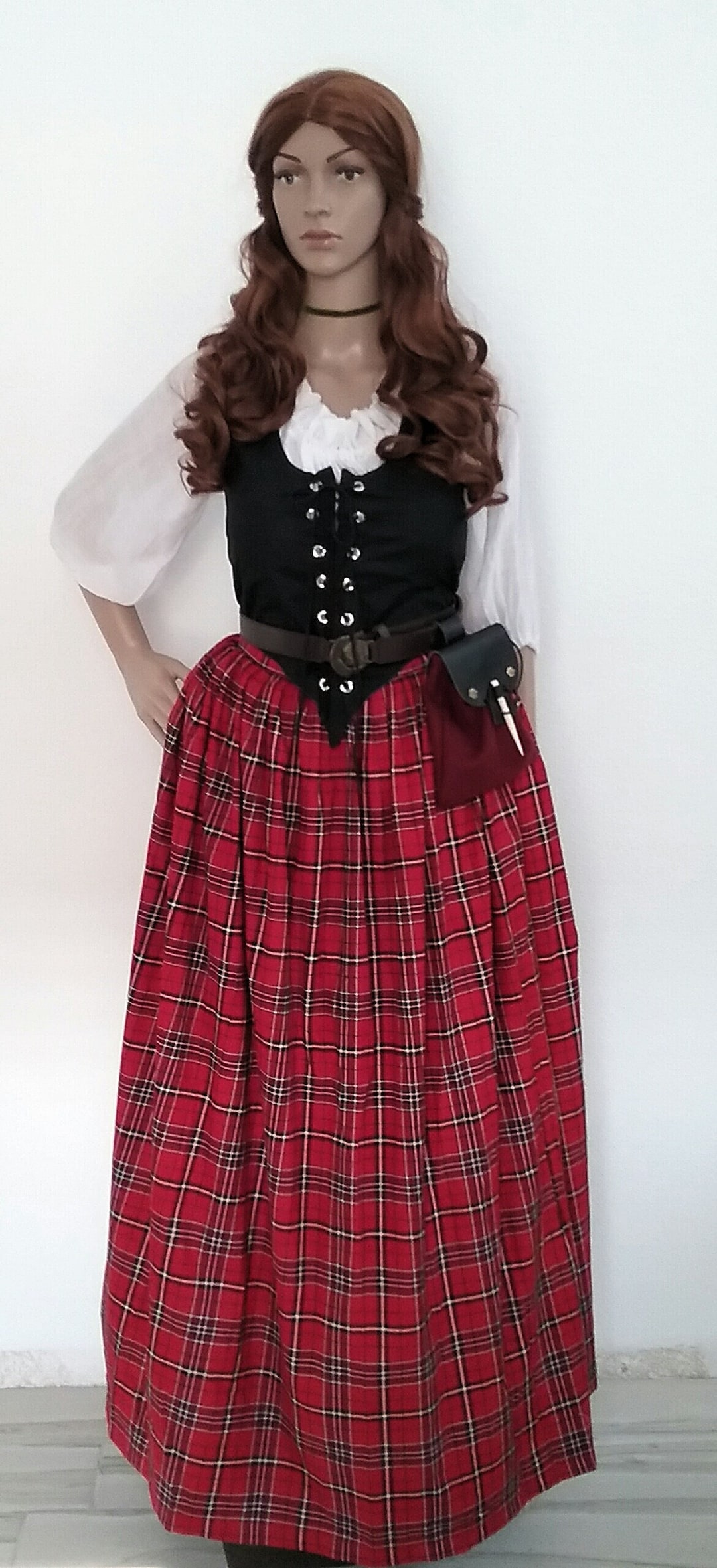 Celtic Dress Tartan Renaissance Medieval Chemise Bodice Skirt Costume ...