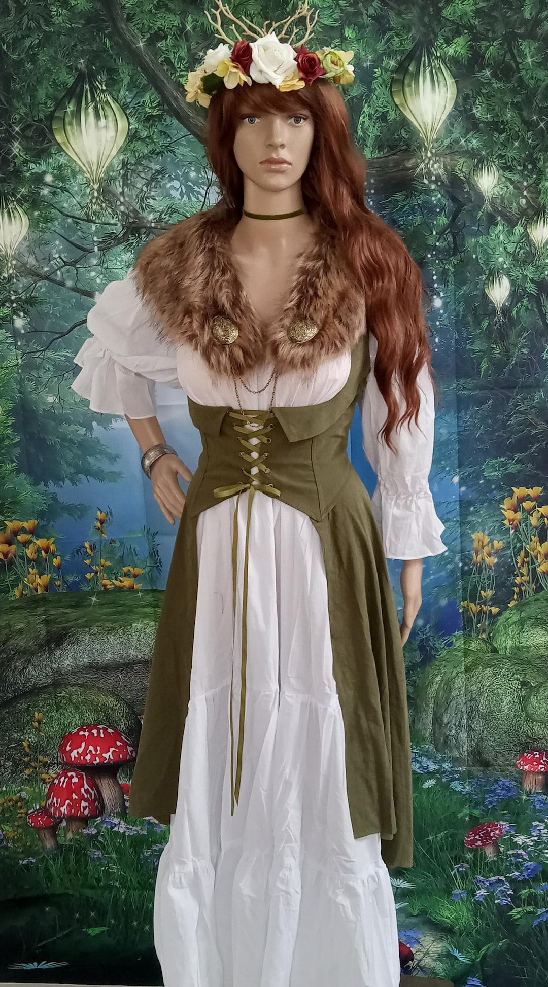 Renaissance Surcoat Corset Dress Chemise Olive Green M - Etsy