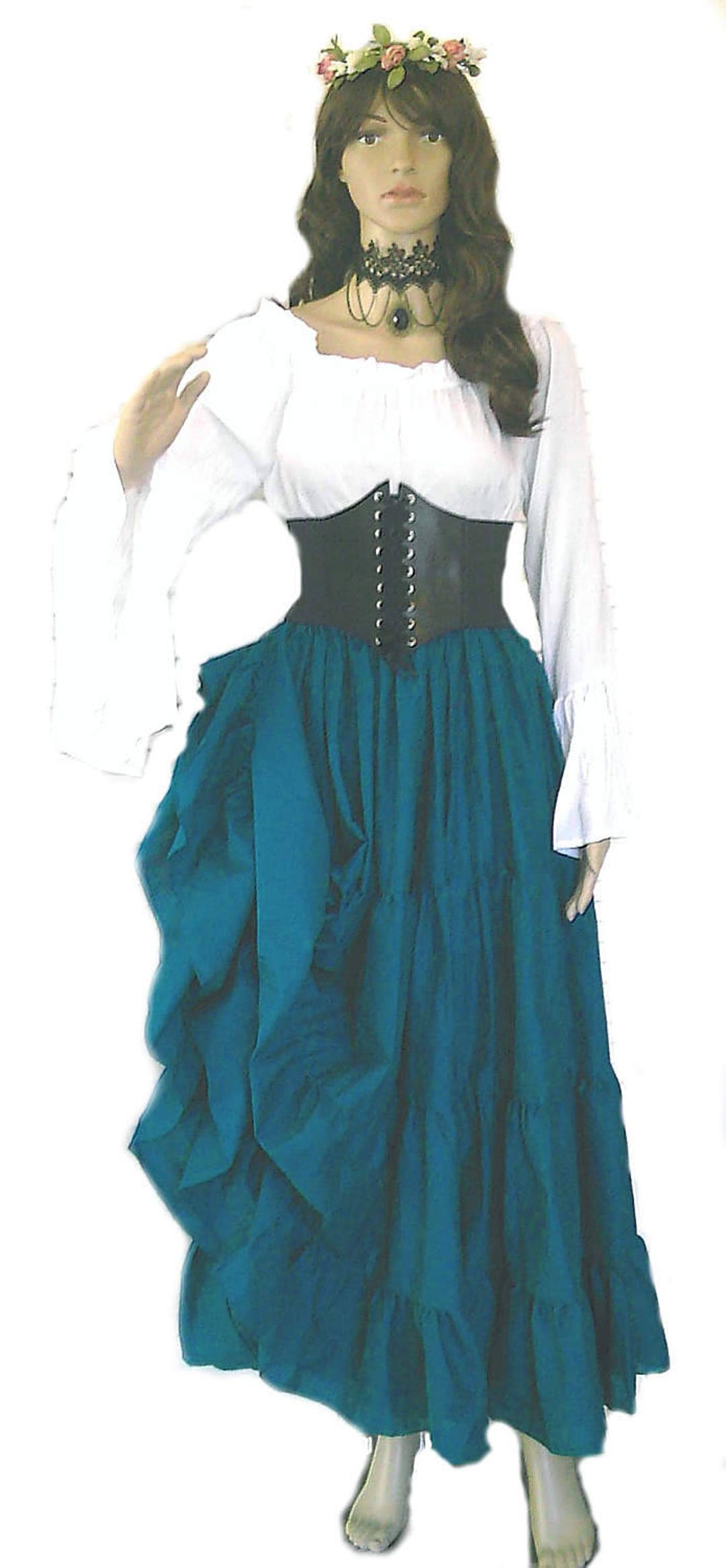 Plus Renaissance Dress Chemise Corset Outfit 3 Pcs Wench Pirate ...