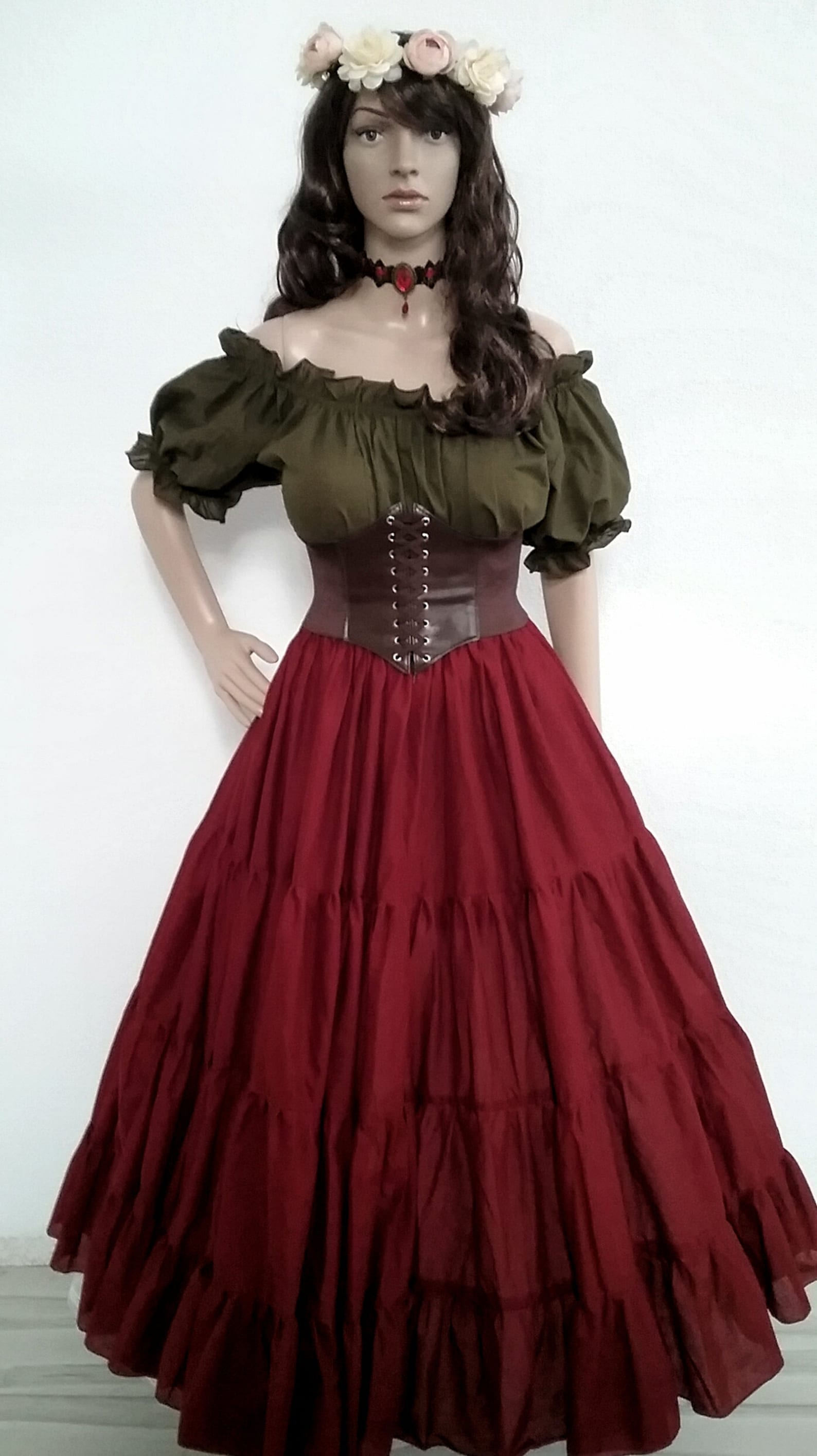Renaissance Dress Chemise Corset Outfit 3 Pcs Wench Pirate Medieval ...