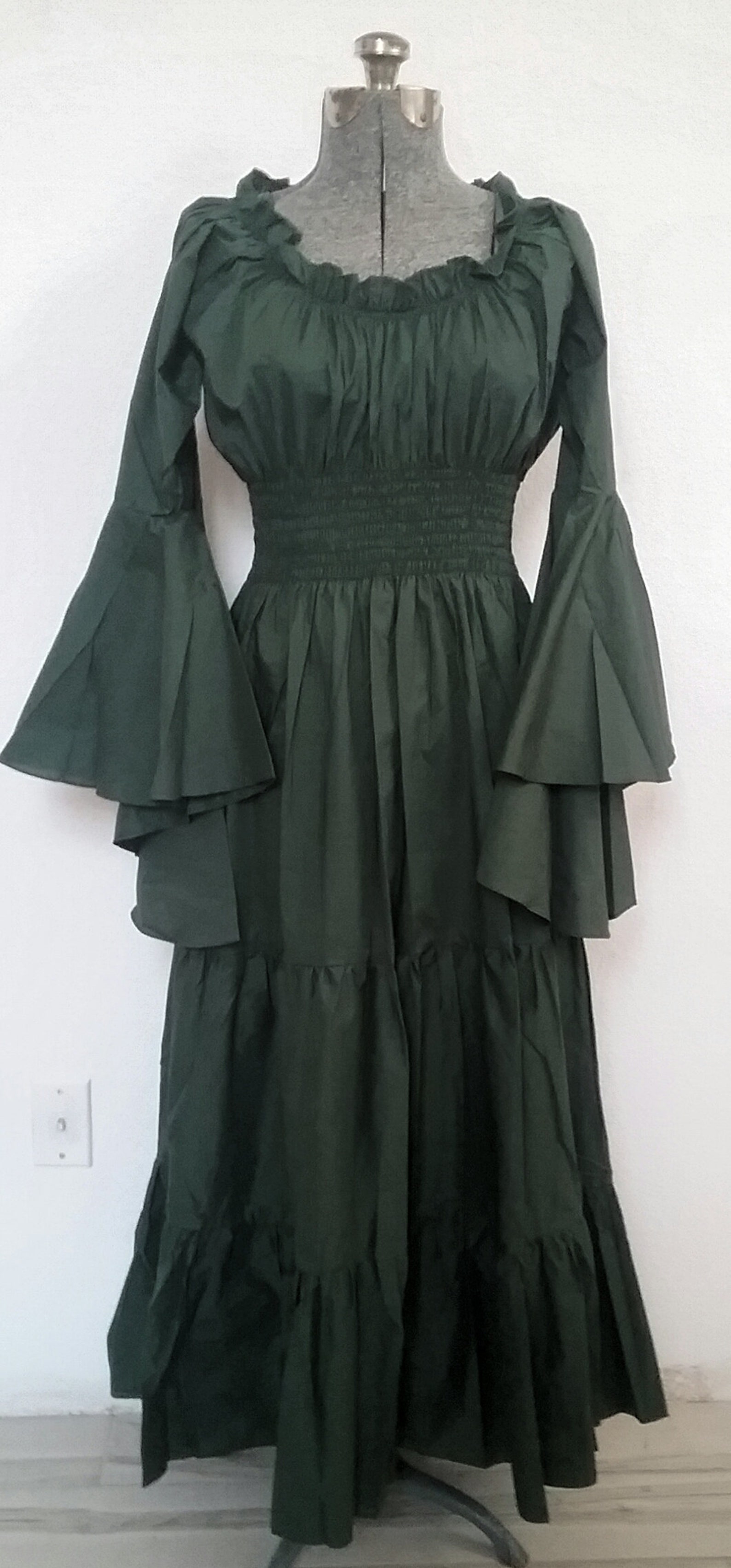 Renaissance Chemise Dress Trumpet Sleeves Long Tiered Cotton - Etsy