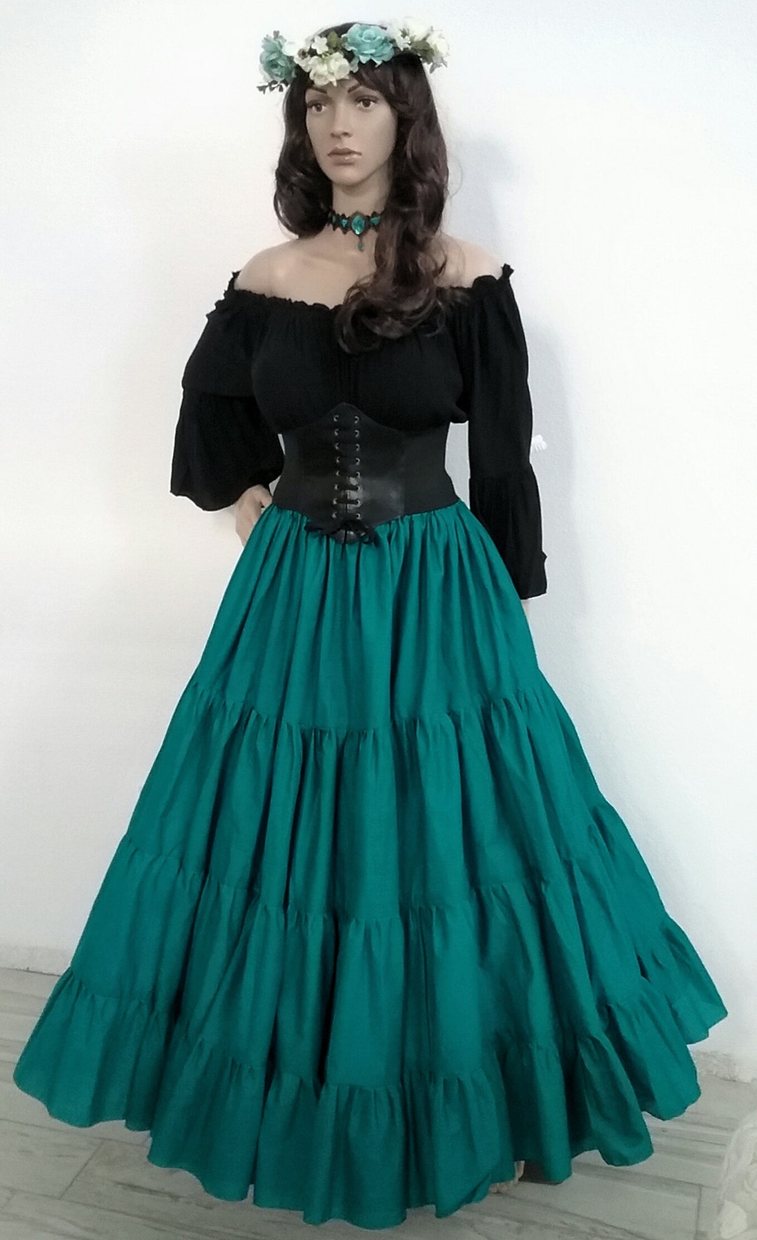 Renaissance Dress Pirate Corset Gypsy Black Chemise Waist Cincher 4 Pcs ...