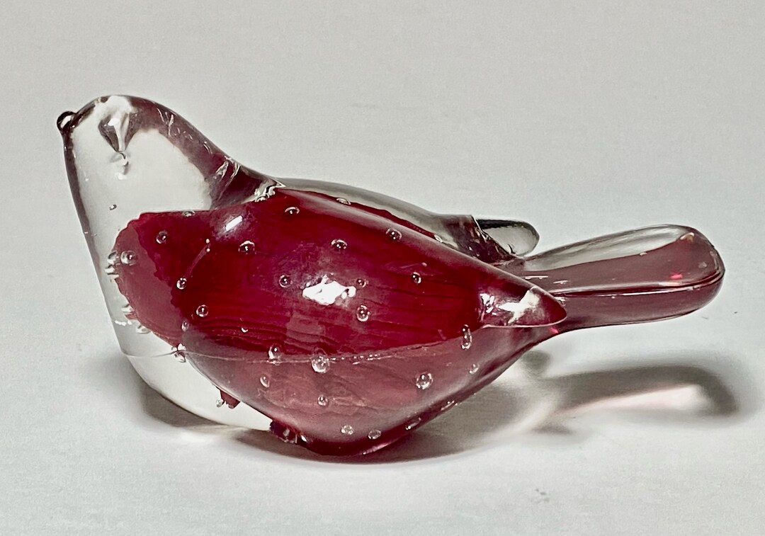 Vintage Pressed Glass Red and Clear Bird Paperweight - Etsy