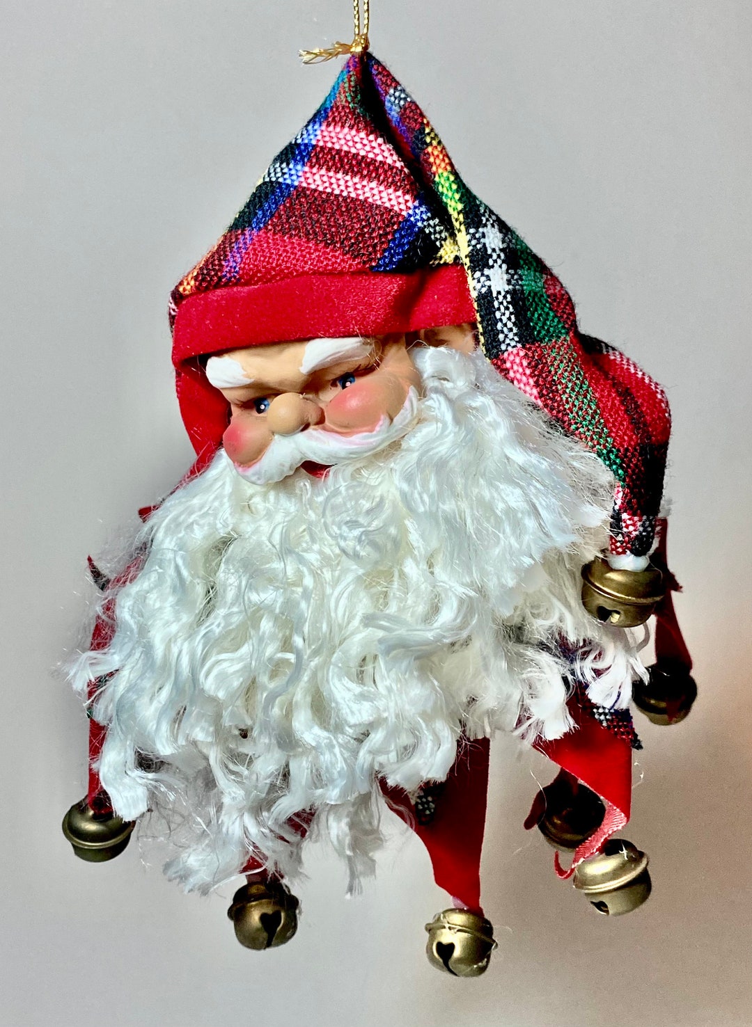 Vintage Santa Claus Head Christmas Ornament With Jester Collar and ...