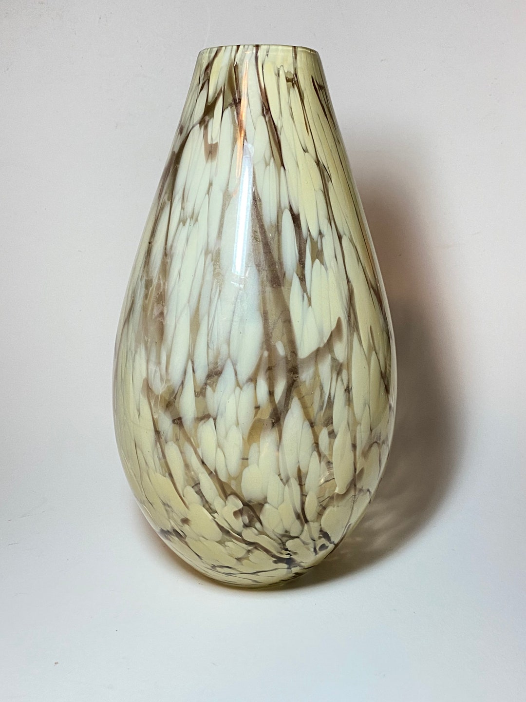 Vintage ? Czech Glass Buttercream and Brown Spatter 13.25” Teardrop ...