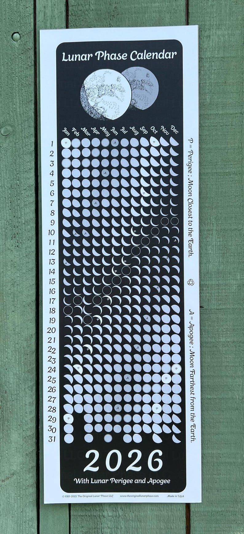 2026 Lunar Phase Calendar, Super Moon Perigee Apogee Poster - Etsy