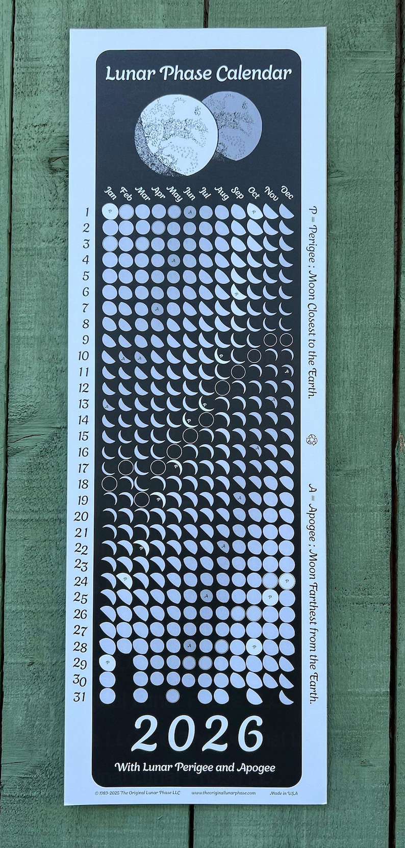 2026 Lunar Phase Calendar, Super Moon Perigee Apogee Poster - Etsy