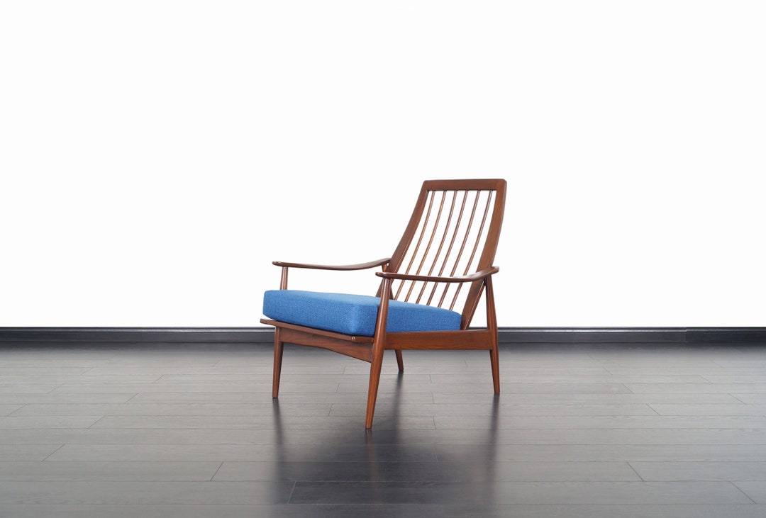 Mid Century Modern Walnut High Back Lounge Chair - Etsy