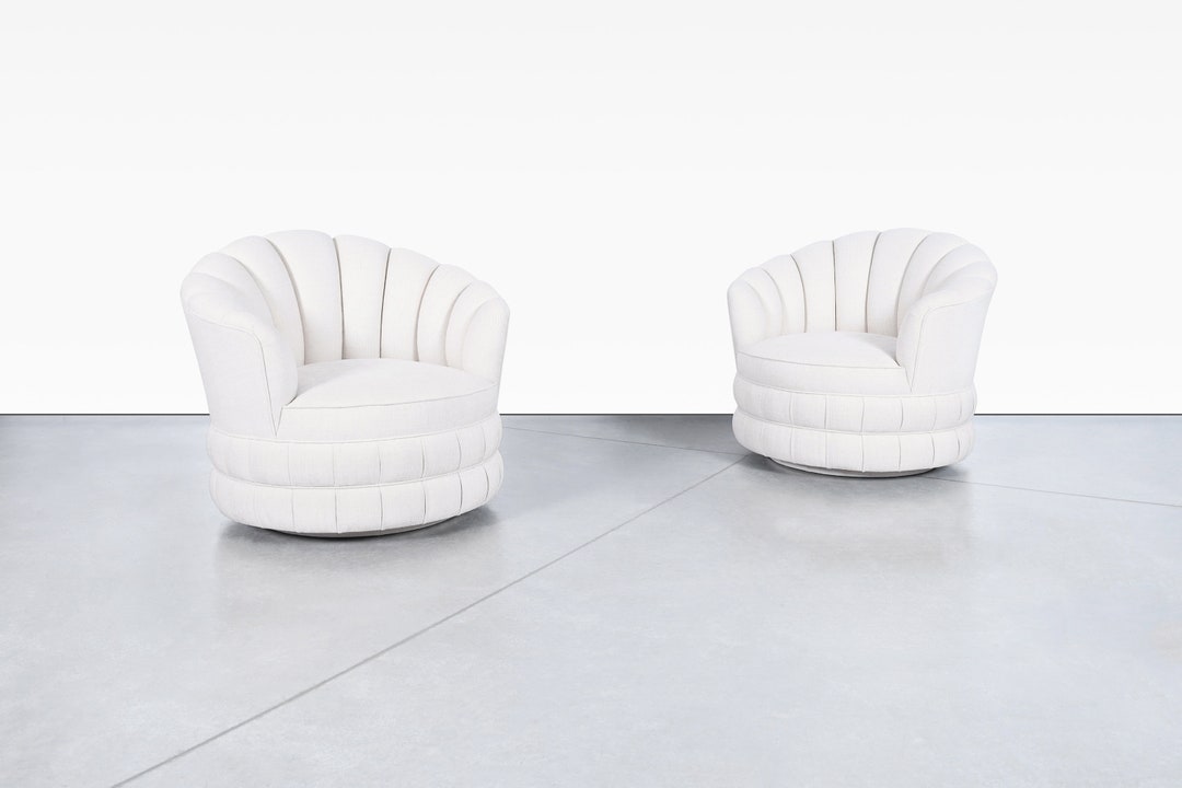 Mid-century Modern Channel Back Swivel Lounge Chairs - Etsy