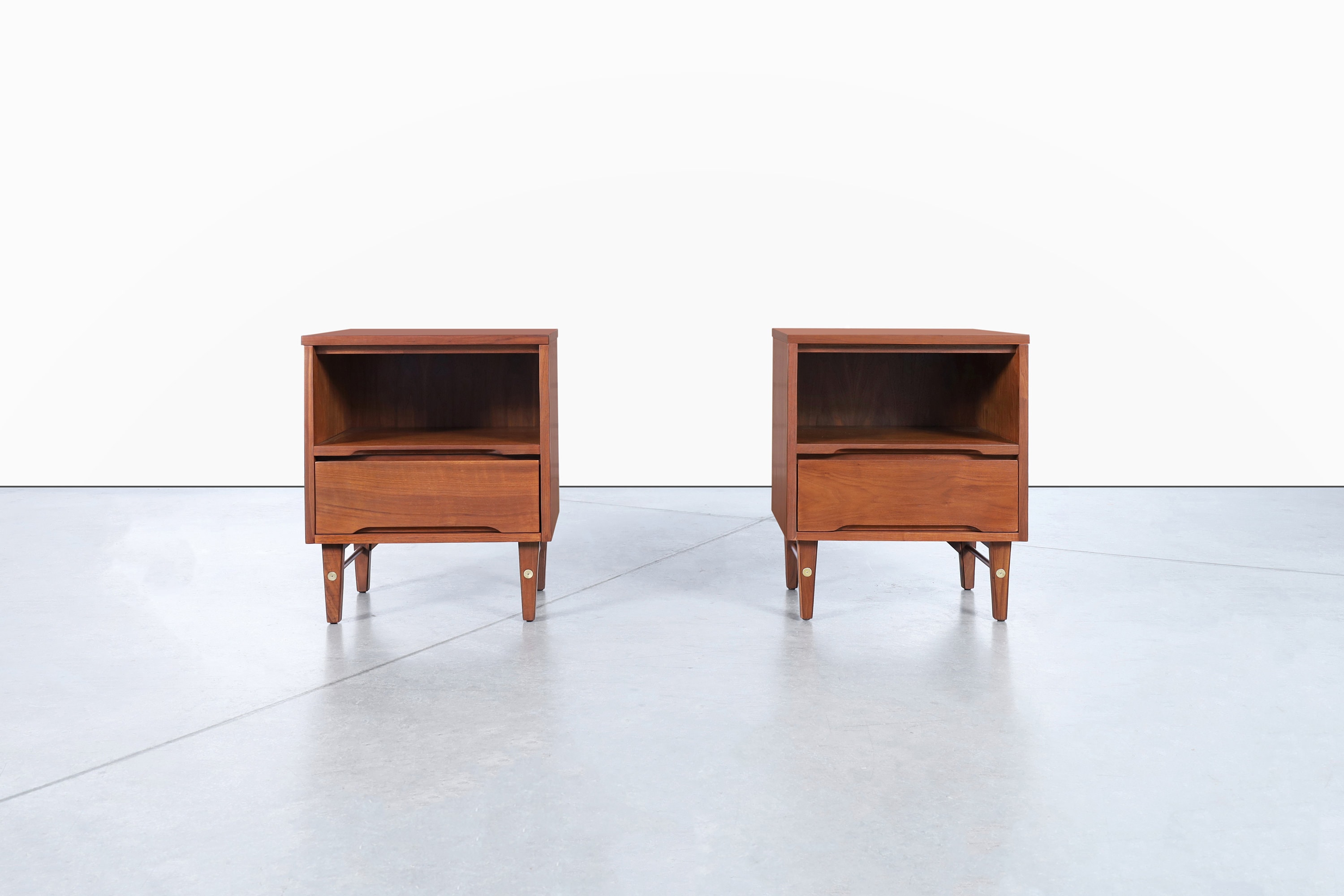 Mid century Modern Walnut Nightstands by Stanley Etsy