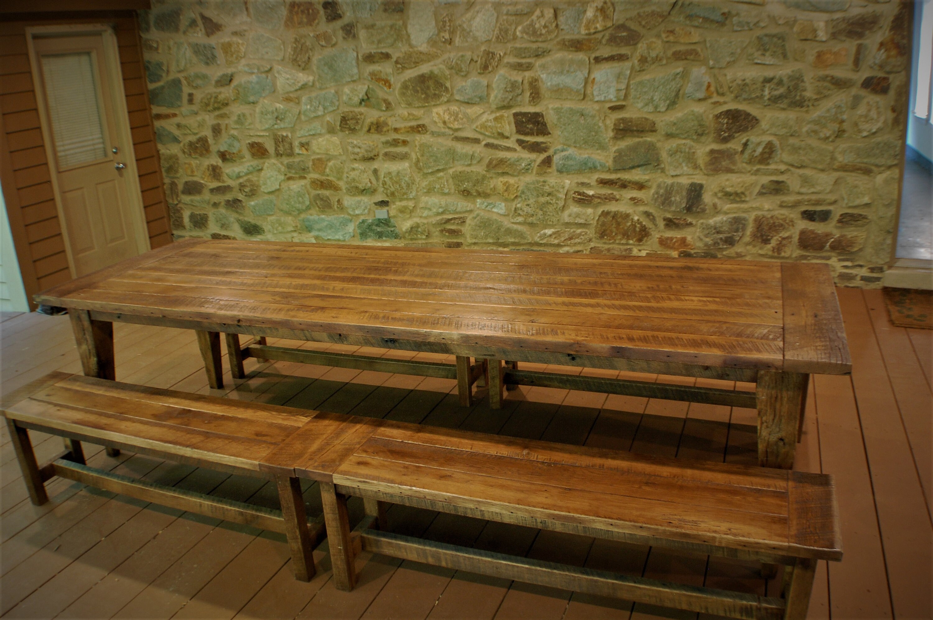 Reclaimed Hand Hewn Tapered Leg Farm Table With Bench Set - Etsy