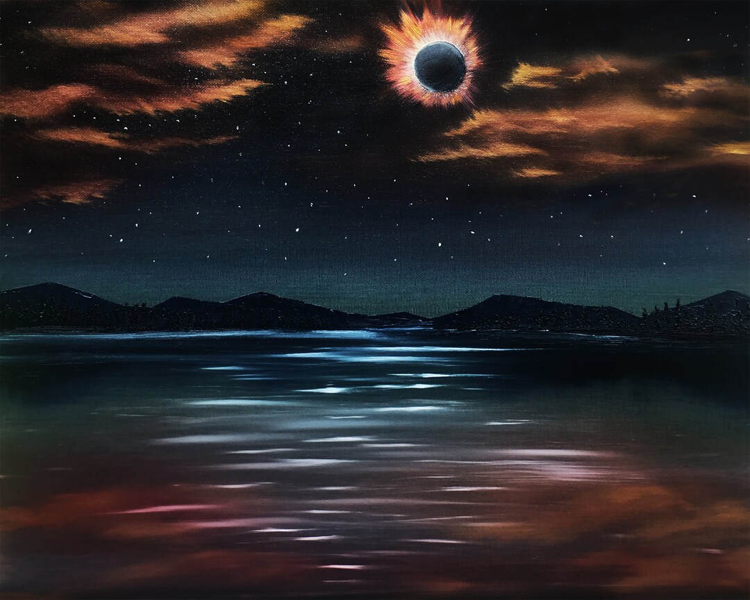 Surrealist Solar Eclipse Lake Landscape Art Print - Etsy