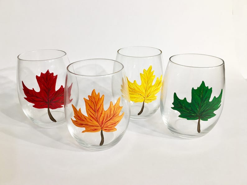 Maple Leaf Stemless Wine Glasses - Etsy