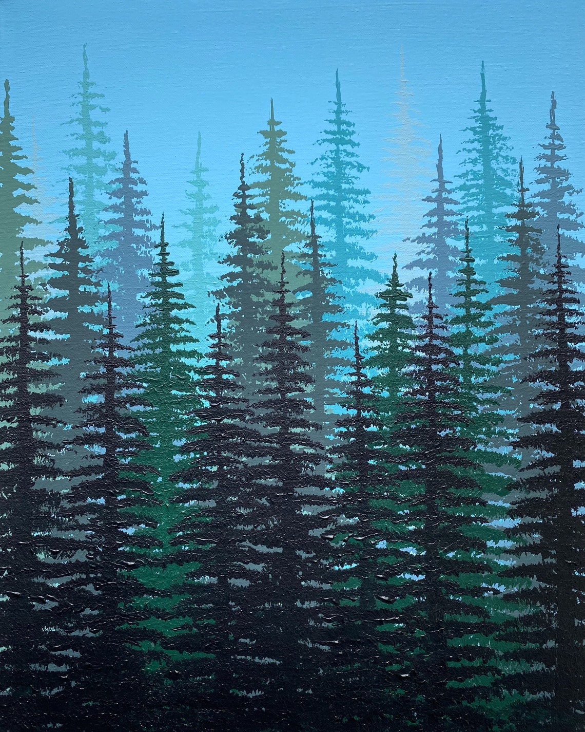 Pine Tree Forest Fade in Blue and Green Art Print - Etsy