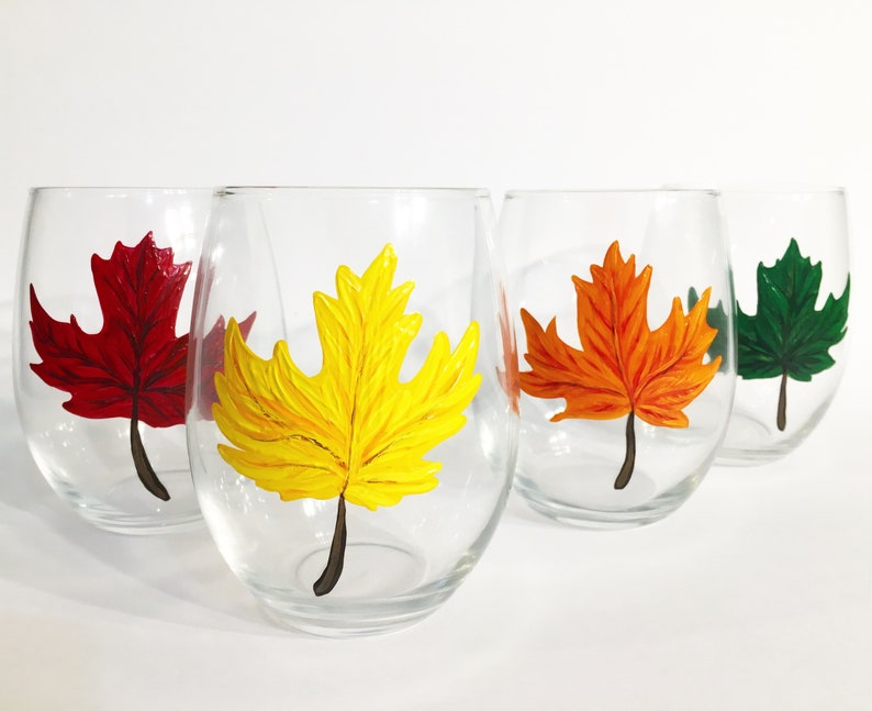 Maple Leaf Stemless Wine Glasses - Etsy