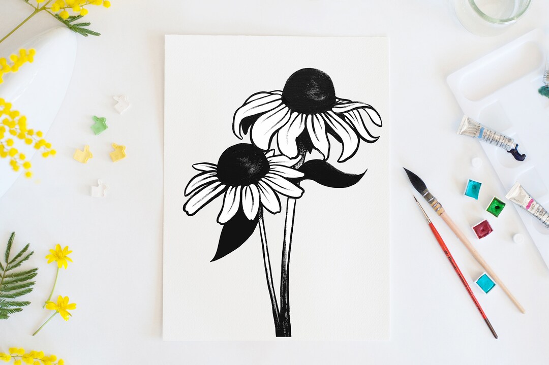 Black Eyed Susans Black and White Raw Coloring Page Art Print - Etsy