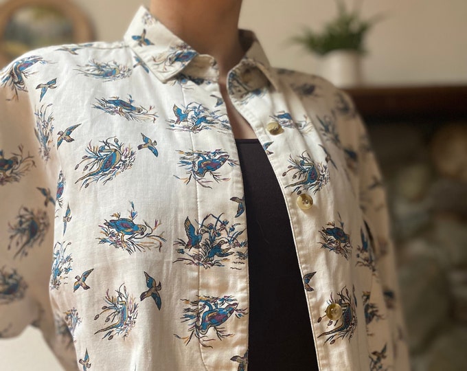 Vintage Women's Bird Shirt, Blouse, Eclectic, Long Sleeve Button Up - Etsy