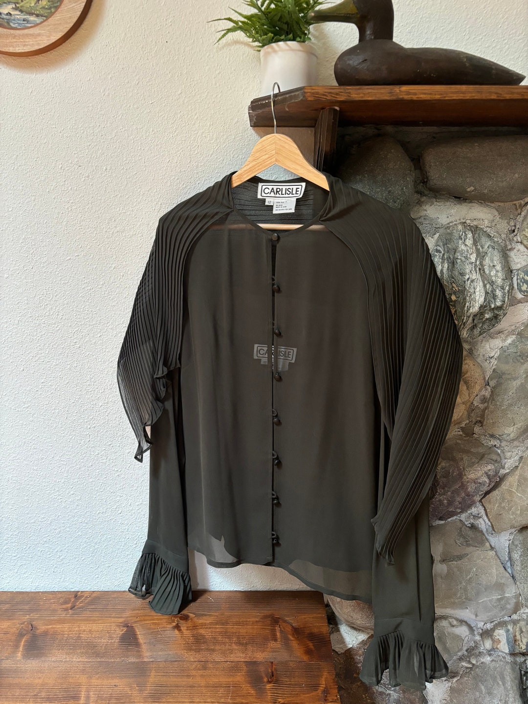 Vintage Carlisle Silk Blouse, 100% Silk Women’s Top, Long Sleeve Button up With Tank Top, Cami ...