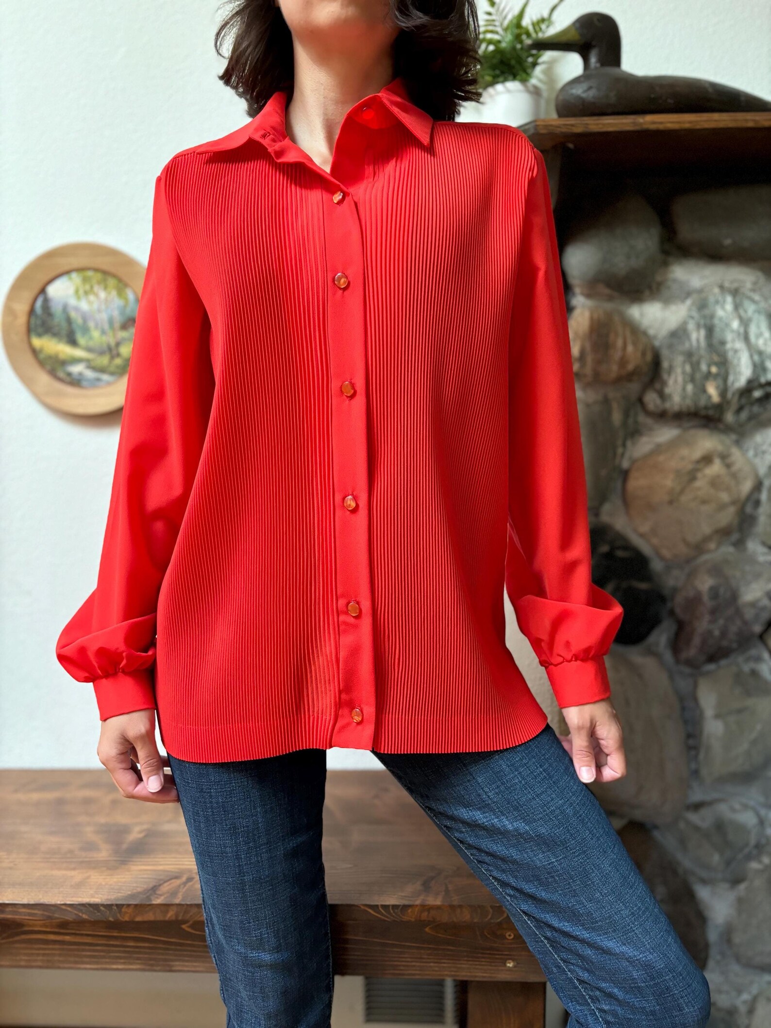 Vintage Lee Mar Pageant Red Crepe Blouse, Women’s Lightweight Top ...