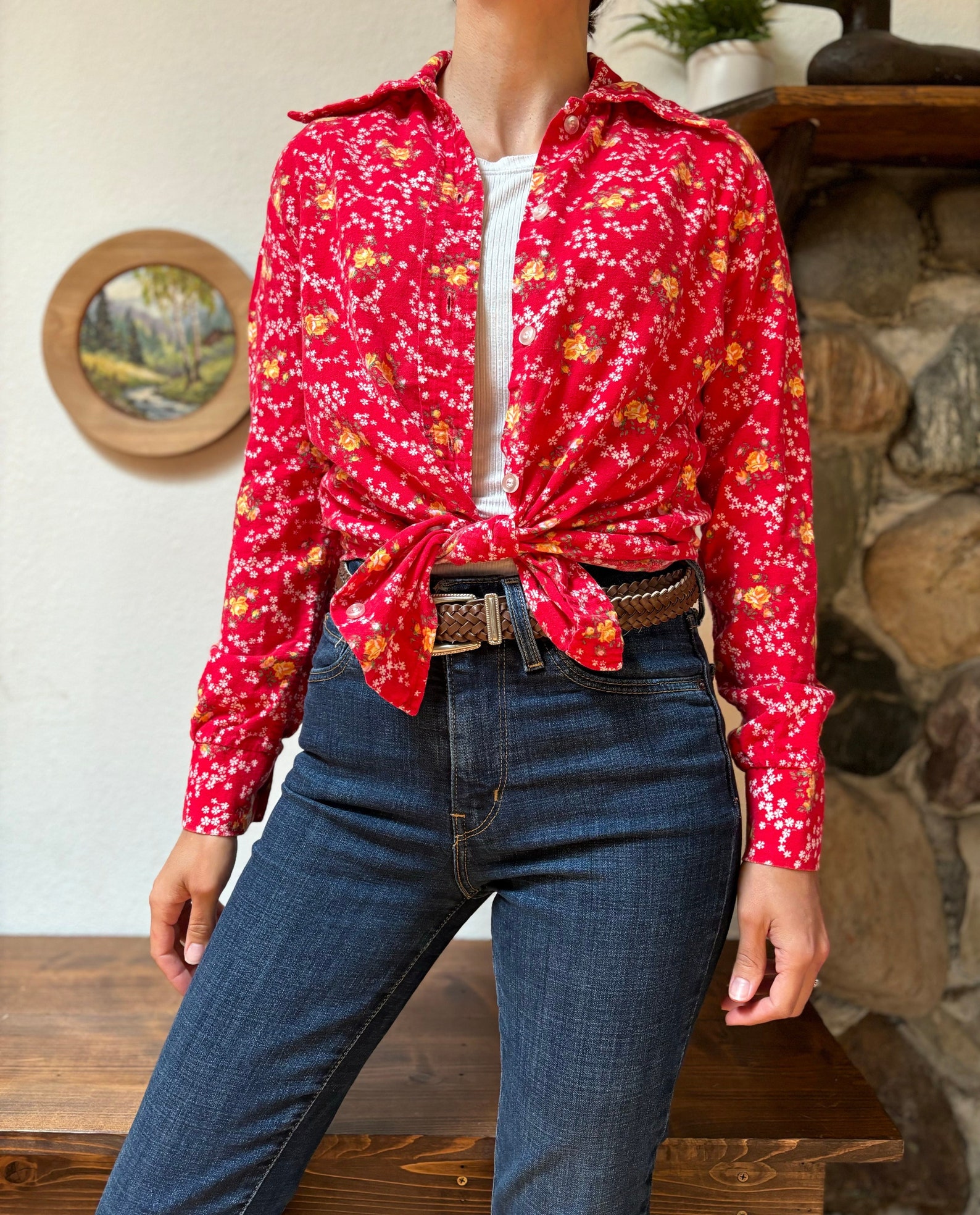 Vintage Red Floral Long Sleeve Button Up, Womens Cowgirl, Country Shirt ...