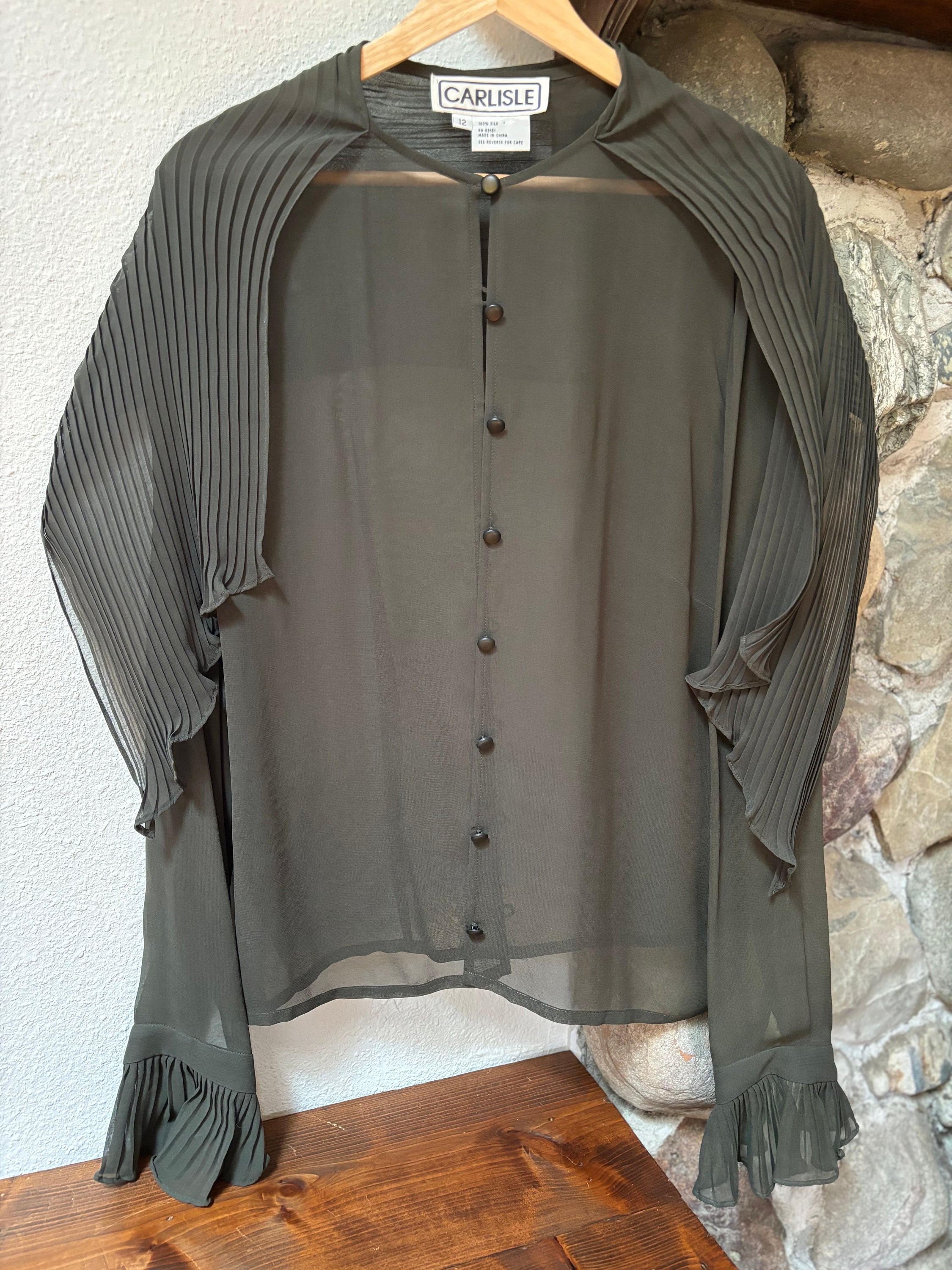 Vintage Carlisle Silk Blouse, 100% Silk Womens Top, Long Sleeve Button up With Tank Top, Cami ...