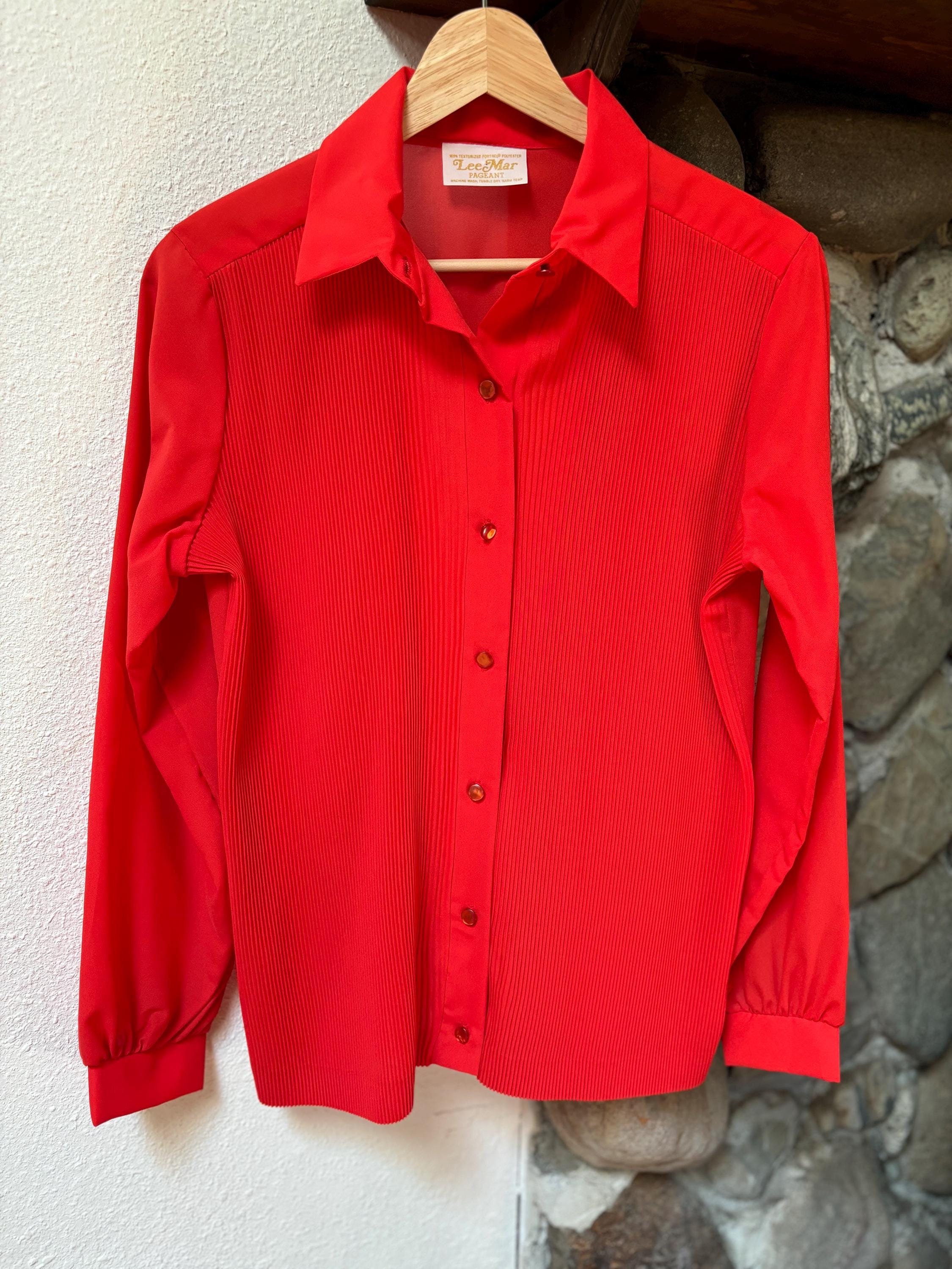 Vintage Lee Mar Pageant Red Crepe Blouse, Women’s Lightweight Top ...