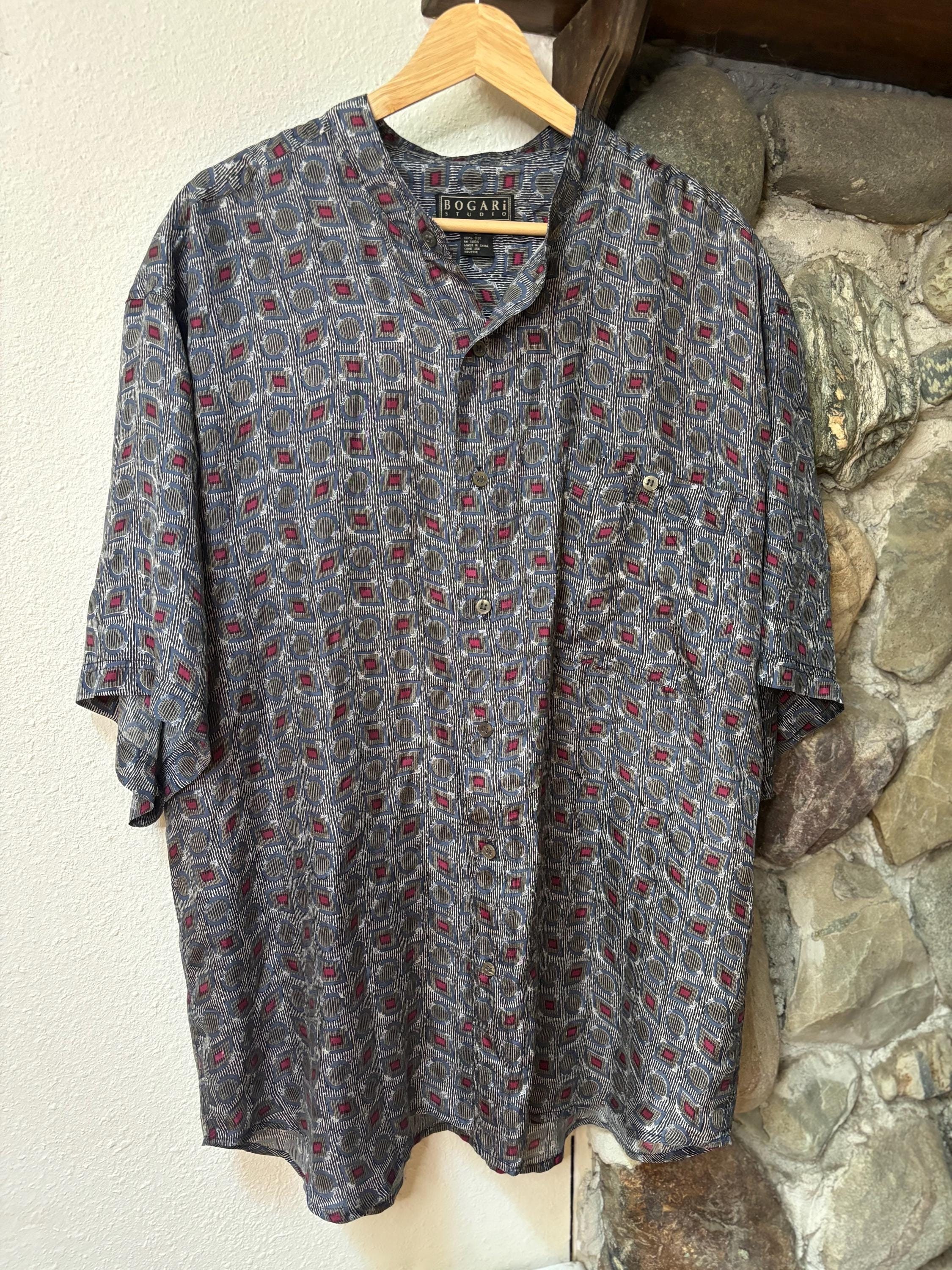 Vintage Bogari Studio 100% Silk Patterned Shirt, Geometric Print Top ...