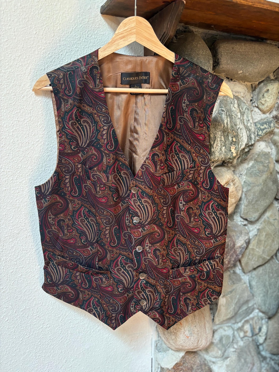 Classiques Entier Paisley Silk Vest, Button Closure With Pockets, Size ...