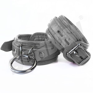 Bondage Wrist and Ankle Cuffs, Soft Padded GENUINE Leather O-ring Hand ...