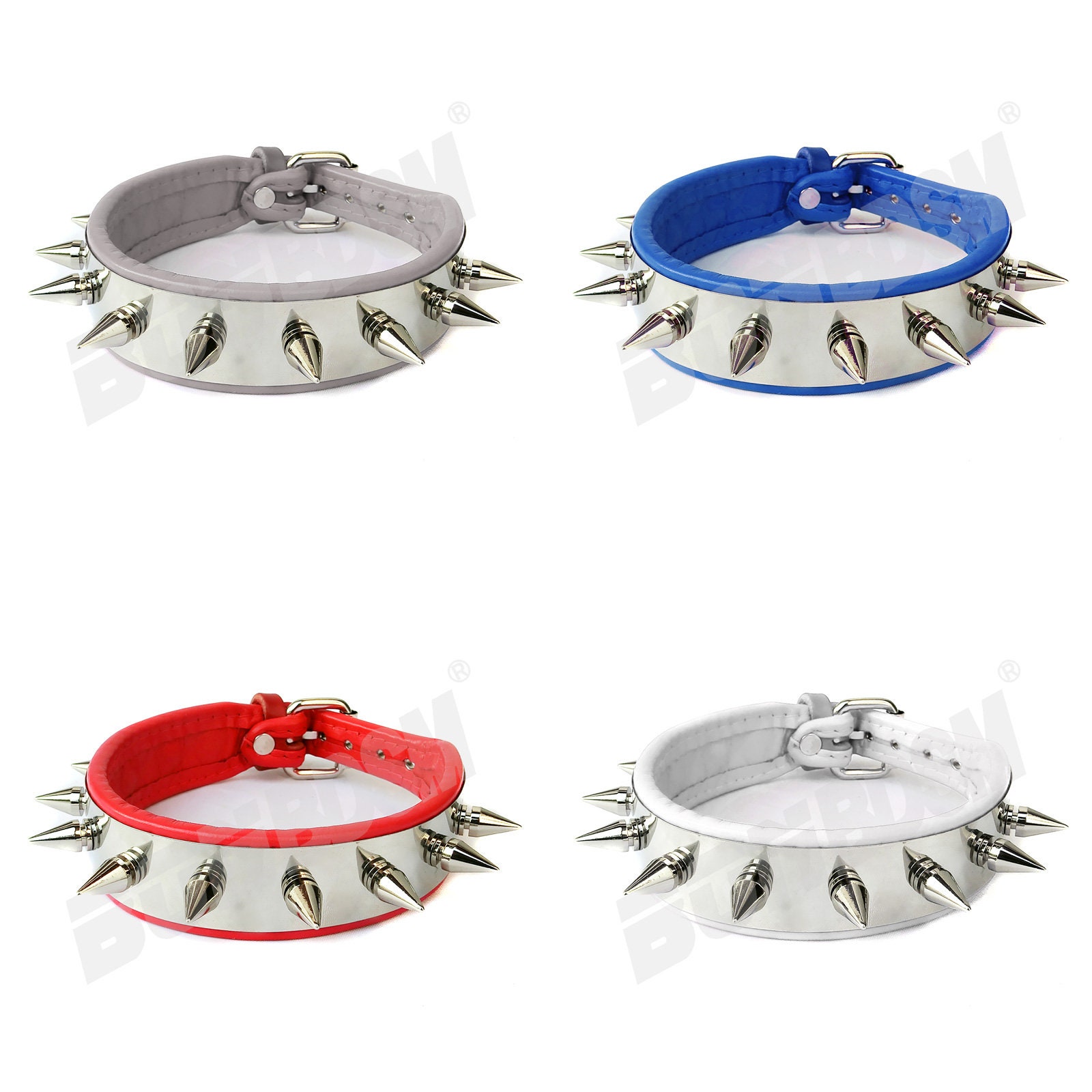 Bondage Restraint Leather Spiked Collar With Stainless Steel Plate ...