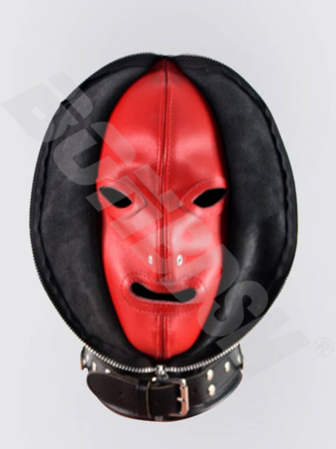 Bondage Hood - Double Skinned Black and Red Leather - BDSM Fetish Gimp ...