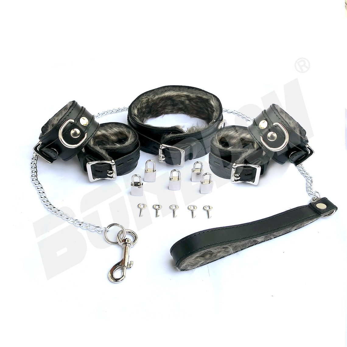 Bondage Leash Collar Wrist Ankle Cuffs Set Faux Fur Padded - Etsy