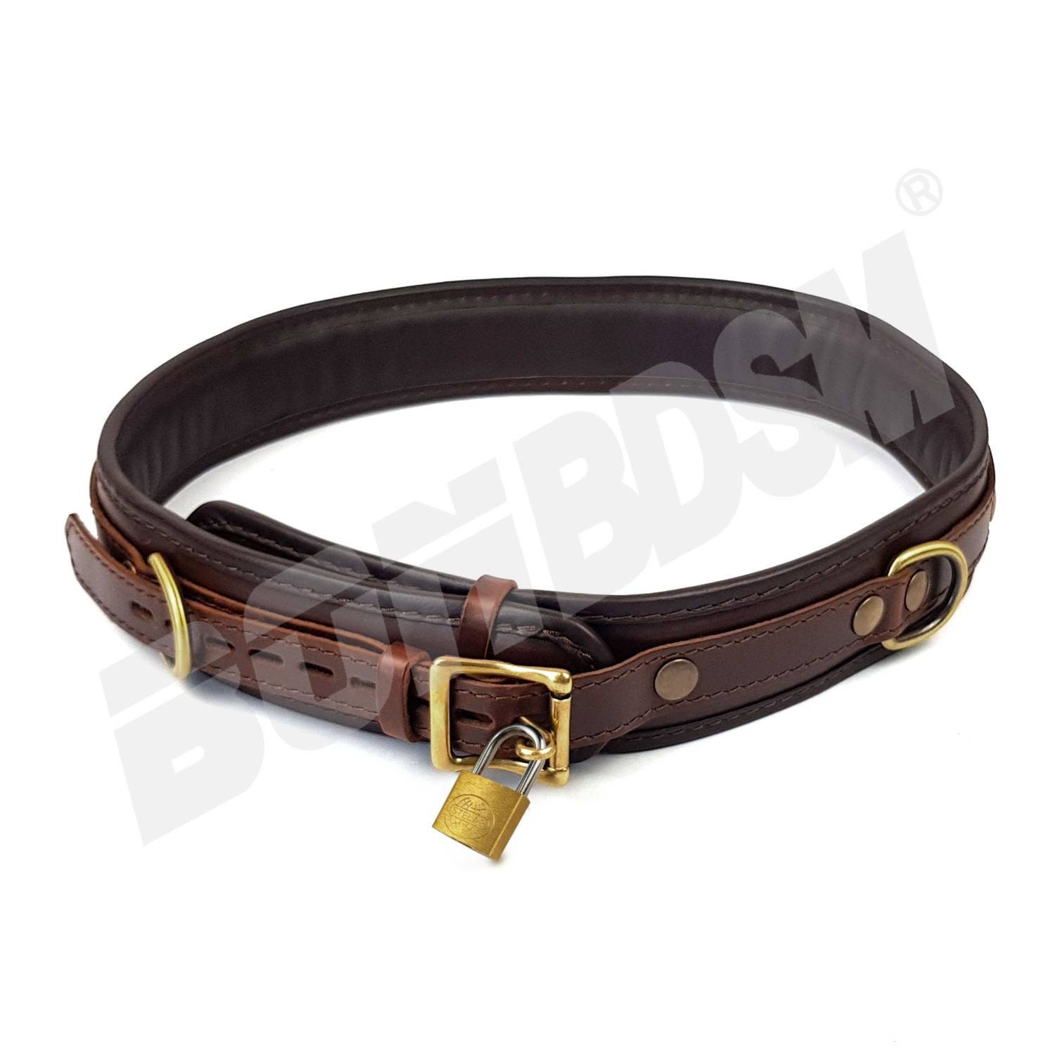 Bondage Restraint Waist Belt W FREE PADLOCK, Soft Padded Genuine Brown ...