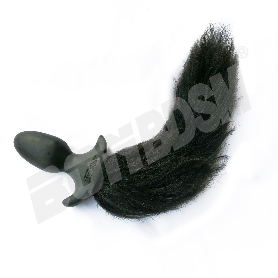 Plug anal queue de chiot avec longue fausse fourrure noire, chiot humain, jouet fétiche BDSM ...