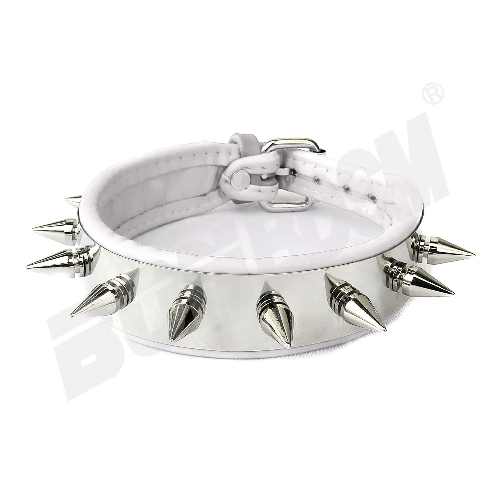 Bondage Restraint Leather Spiked Collar With Stainless Steel Plate ...