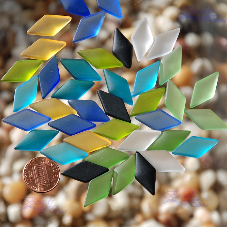 Sea Glass Mosaic Tile Cabachon SM Blue Coin 15pcs 12mm | Etsy