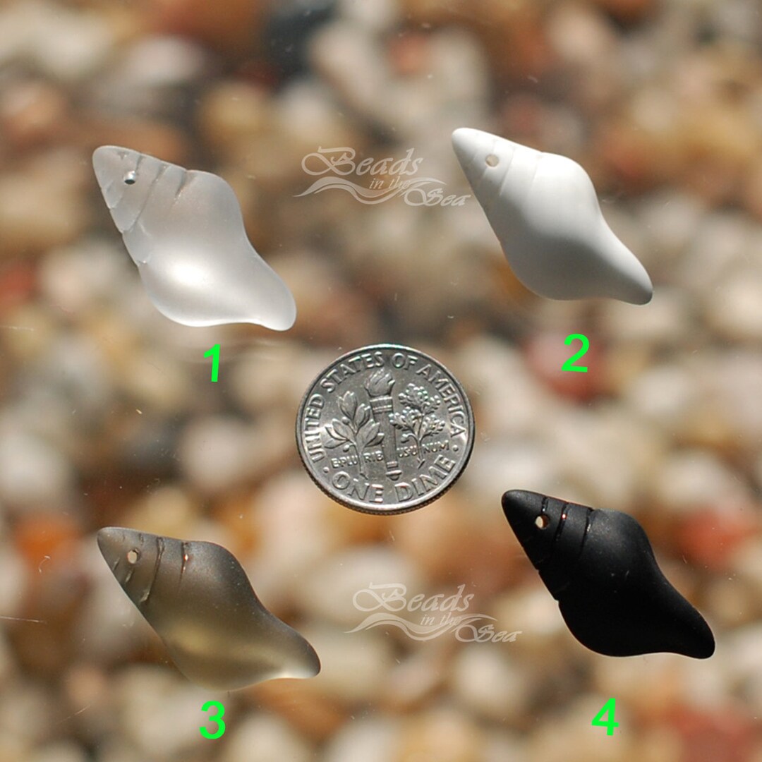 Sea Glass Mini Conch Shell 2pcs (26x12mm) Black White Frosted Clear ...