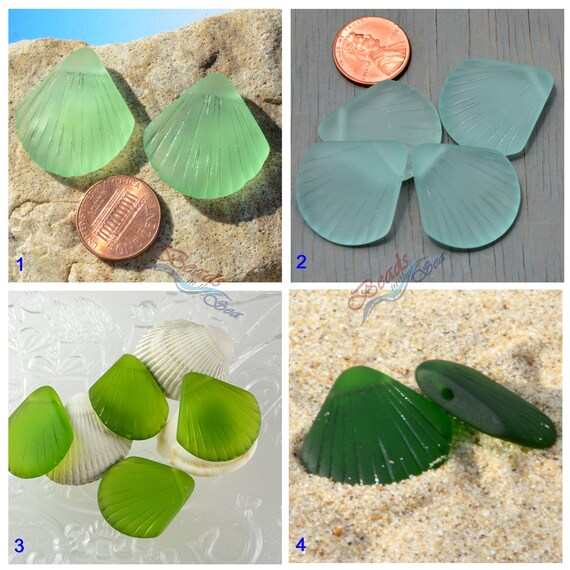 Sea Glass Shell 2pcs 29x27mm LG GREEN Tip-drilled Shell - Etsy
