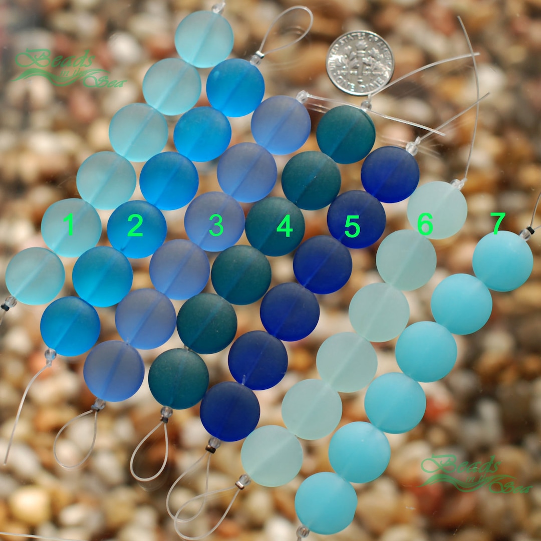Sea Glass Coin 15mm Blue 6pcs Cultured Sea Glass Beach Glass Beads 4 ...