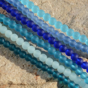 Your Choice~50pcs (4mm) Blue Round Cultured Sea Glass Beads~beach Glass ...