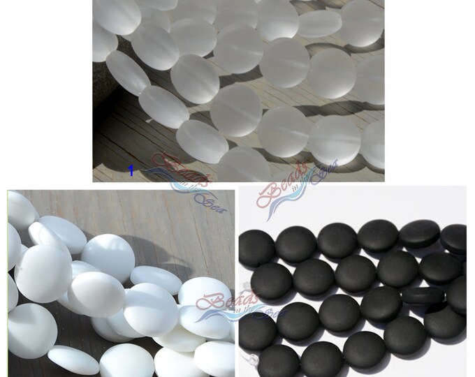 Sea Glass Coins 16pcs (12mm) Black White Coin Puffed Recycled Sea Glass ...