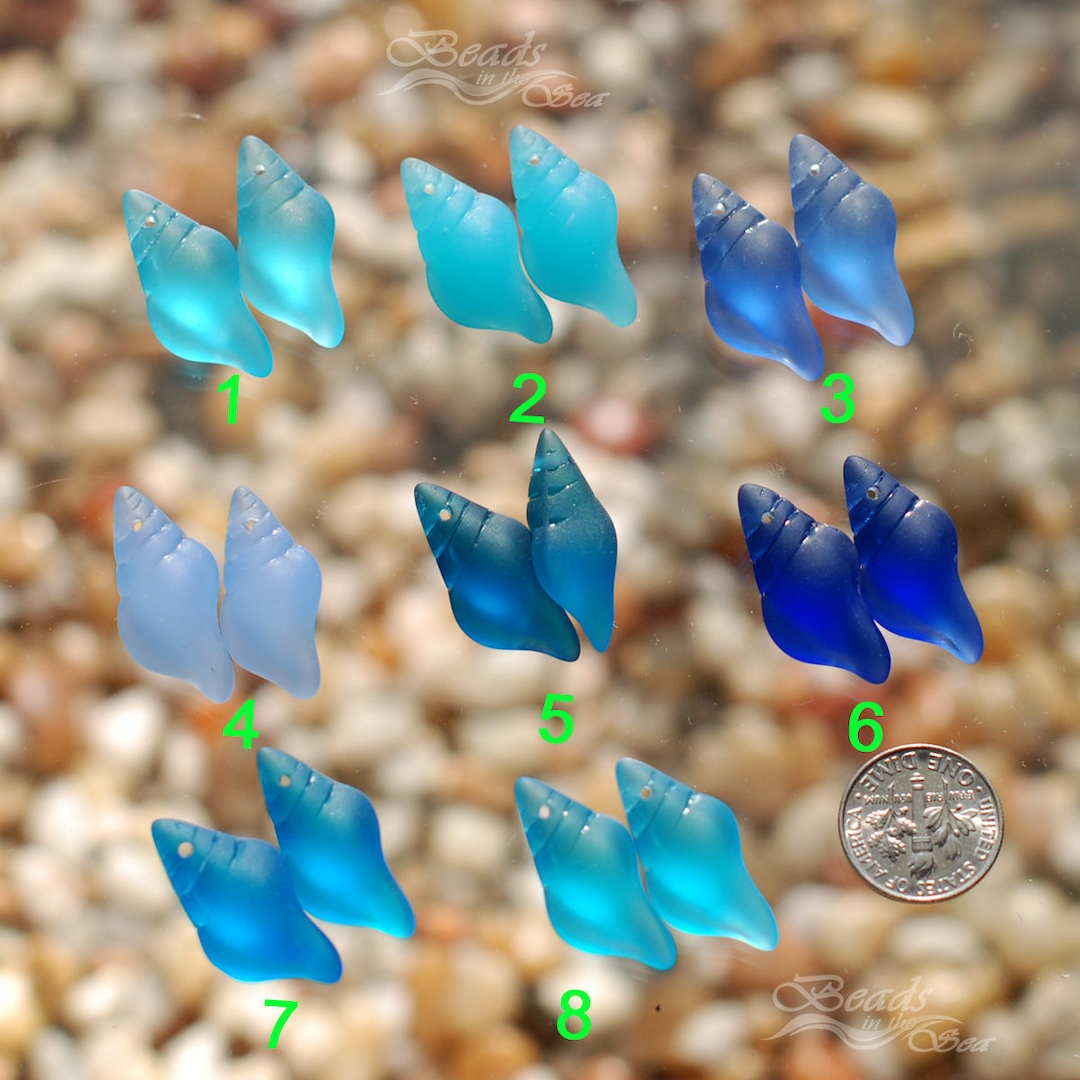 Sea Glass Mini Conch Shell Blue 2pcs (26x12mm)~jewelry Making Supply ...