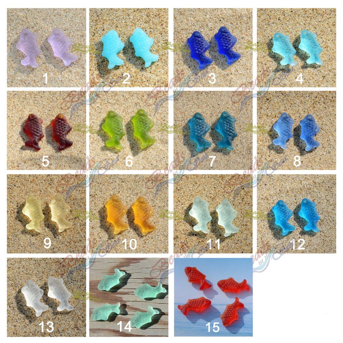 More Colors~2pcs (24x12mm) Mini Fish Cultured Sea Glass~jewelry Making ...